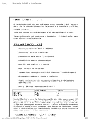 Merger report of hdfc cbop by atmakuri rammohan | PDF