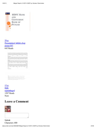 Merger report of hdfc cbop by atmakuri rammohan | PDF