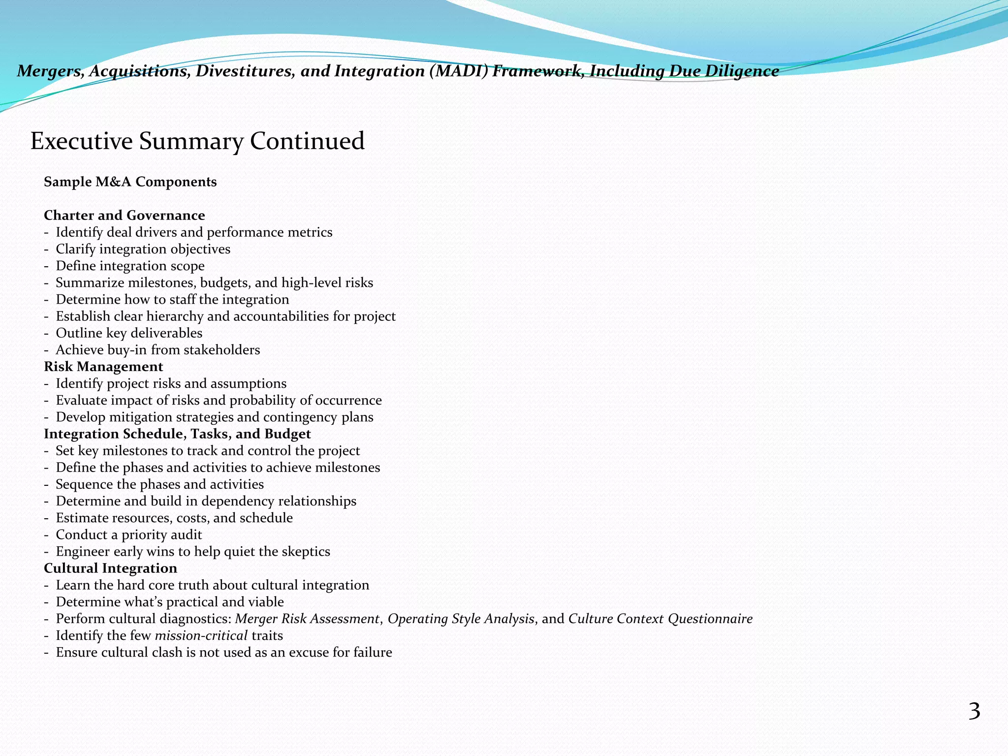 Mergers Acquisitions Divestitures Integration Framework (M&A) (MADI) | PPT