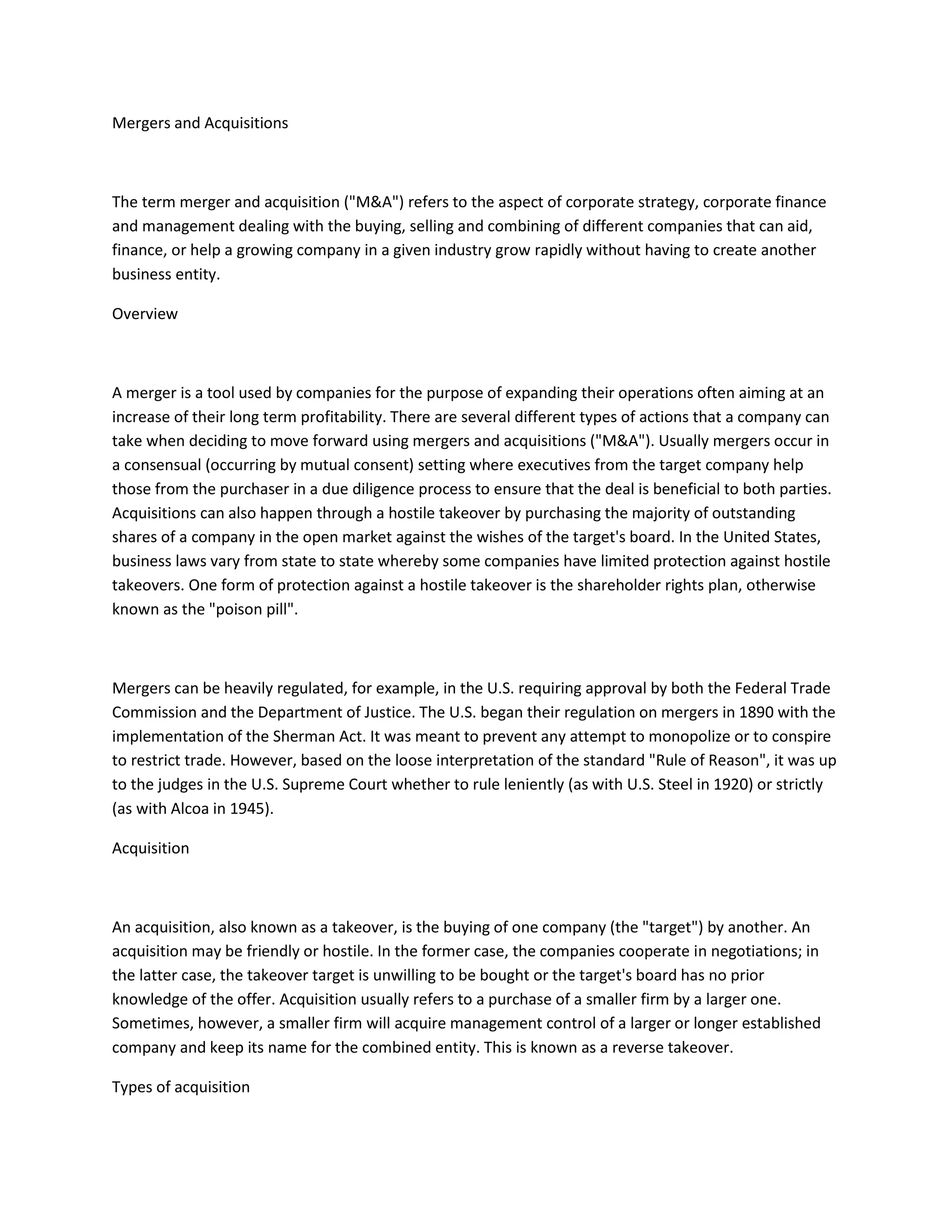 Mergers and acquisitions | DOCX