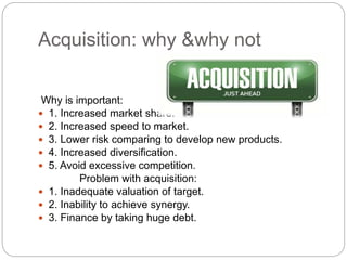 Mergers and acquisitions group presentation(with 2 m&a cases) | PPTX
