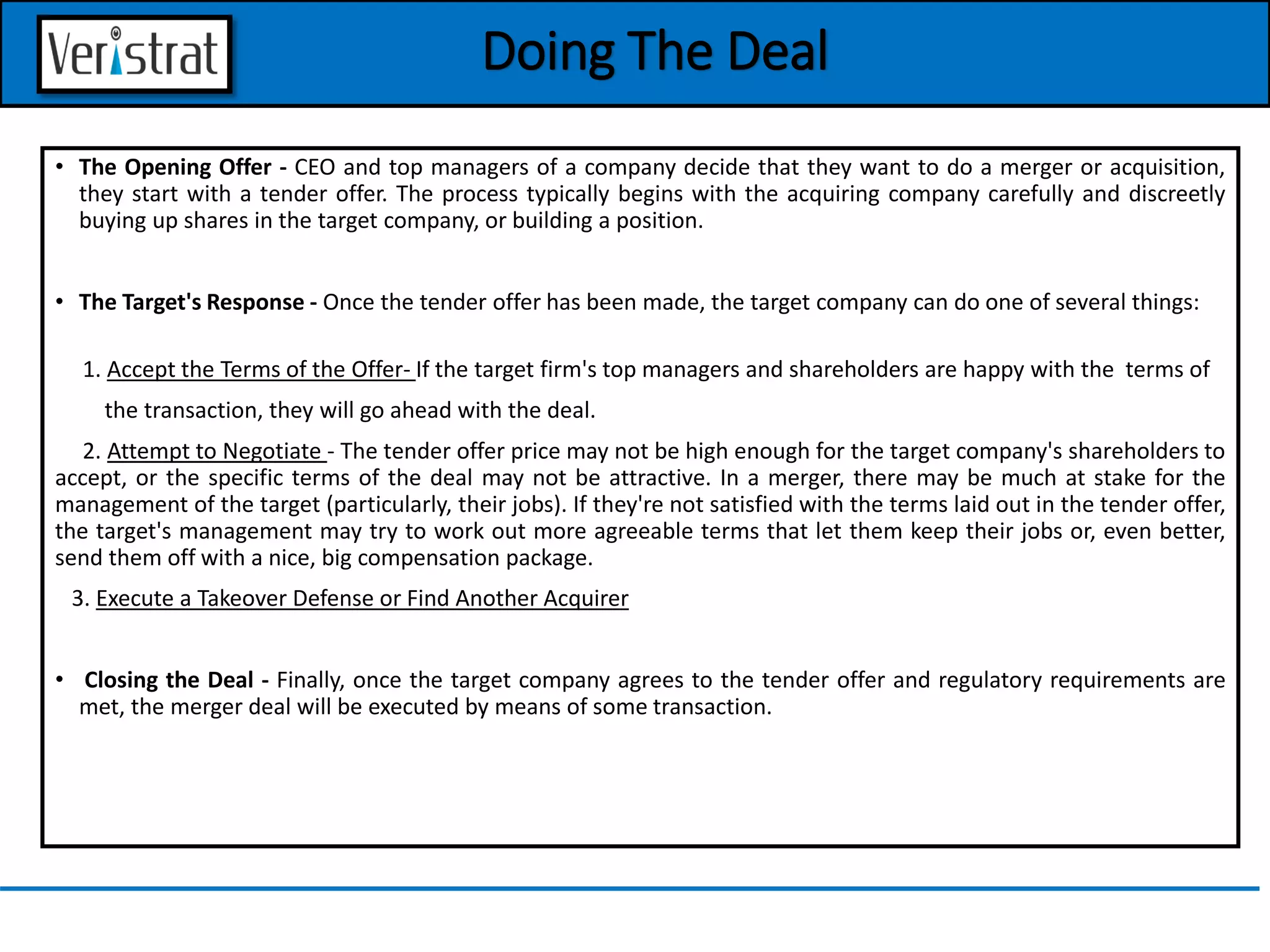 Mergers and acquisitions framework | Veristrat Inc. | PDF