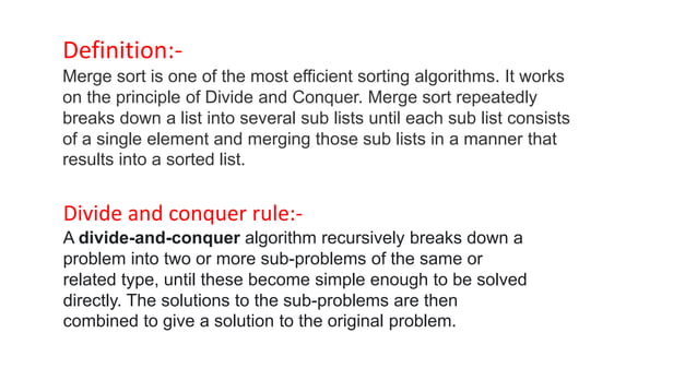 Merge sort algorithm | PPTX