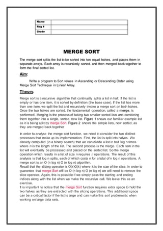 Merge sort lab mannual | DOCX