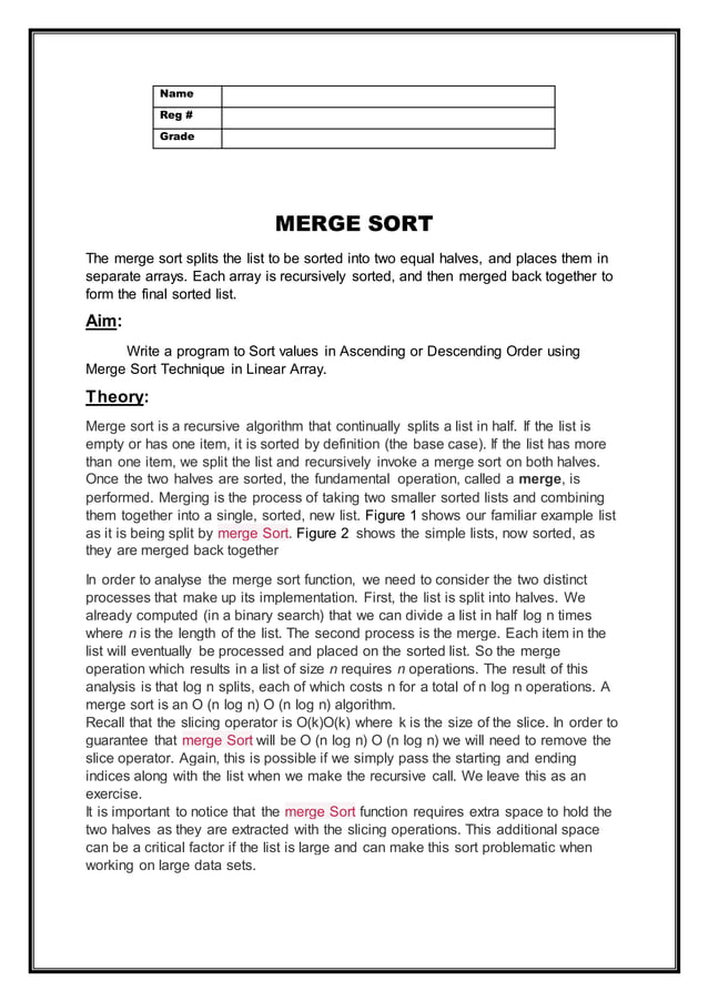 Merge sort lab mannual | DOCX | Computing | Technology & Computing