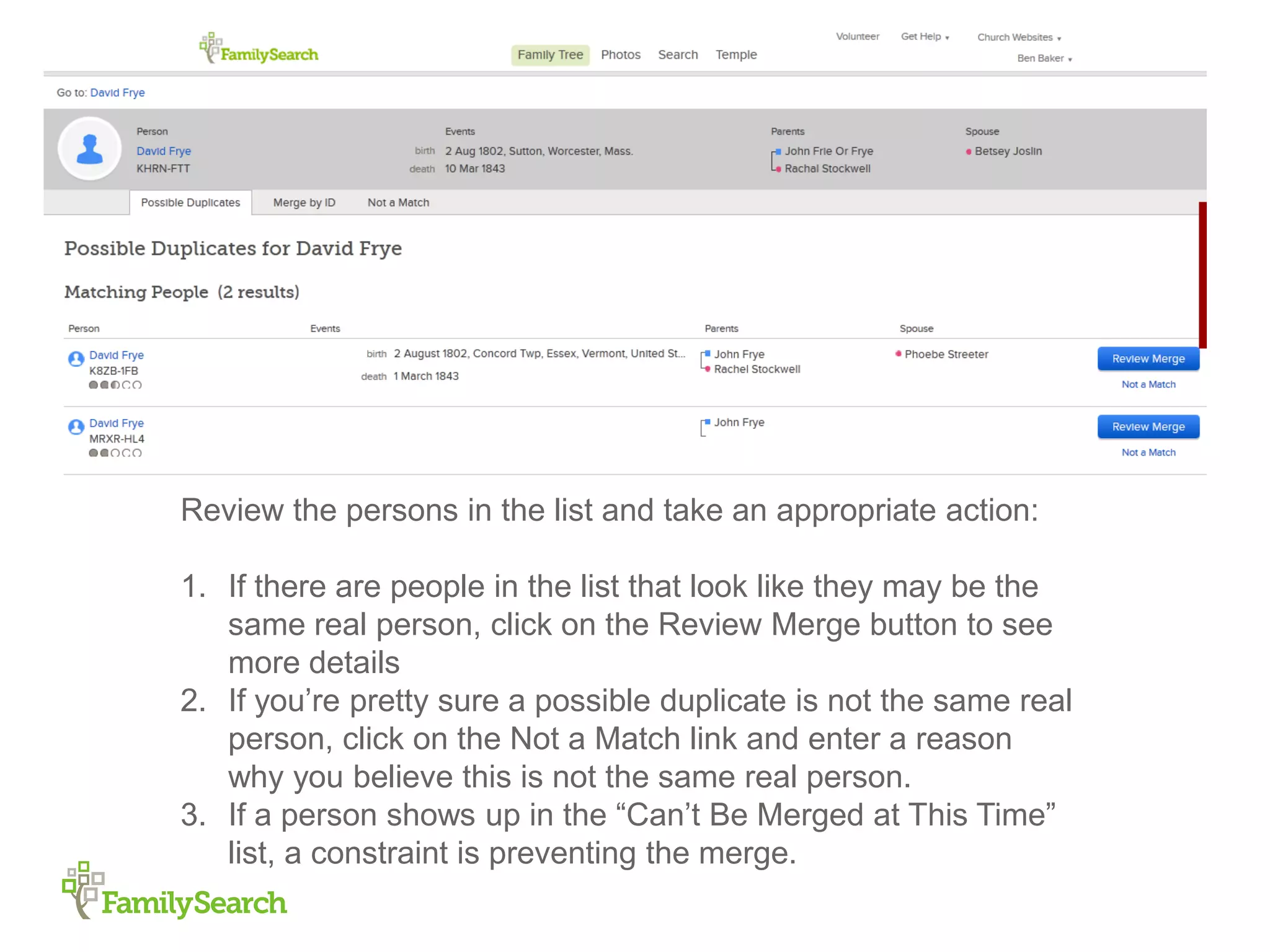 Merging People in FamilySearch Family Tree - Presentation | PPT