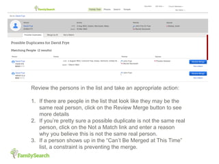 Merging People in FamilySearch Family Tree - Presentation | PDF