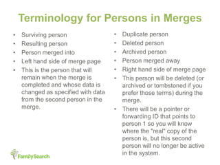 Merging People in FamilySearch Family Tree - Presentation | PDF