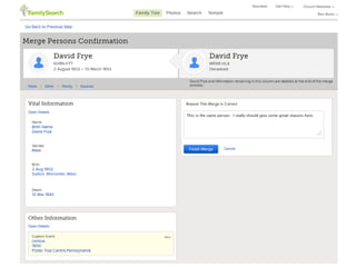 Merging People in FamilySearch Family Tree - Presentation | PDF