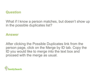 Merging People in FamilySearch Family Tree - Presentation | PDF