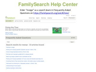 Merging People in FamilySearch Family Tree - Presentation | PDF