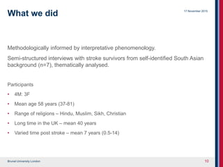 Exercise in British South Asian Stroke Survivors | PPT