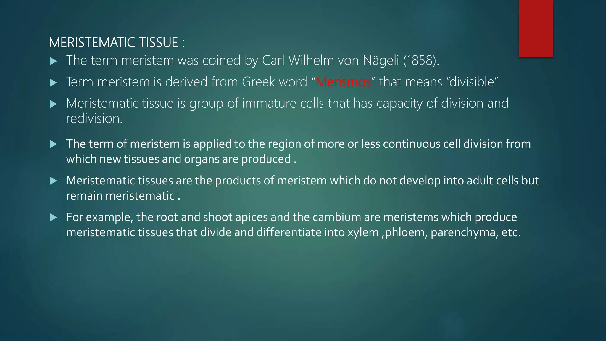 Meristematic tissue types and classification. | PPTX