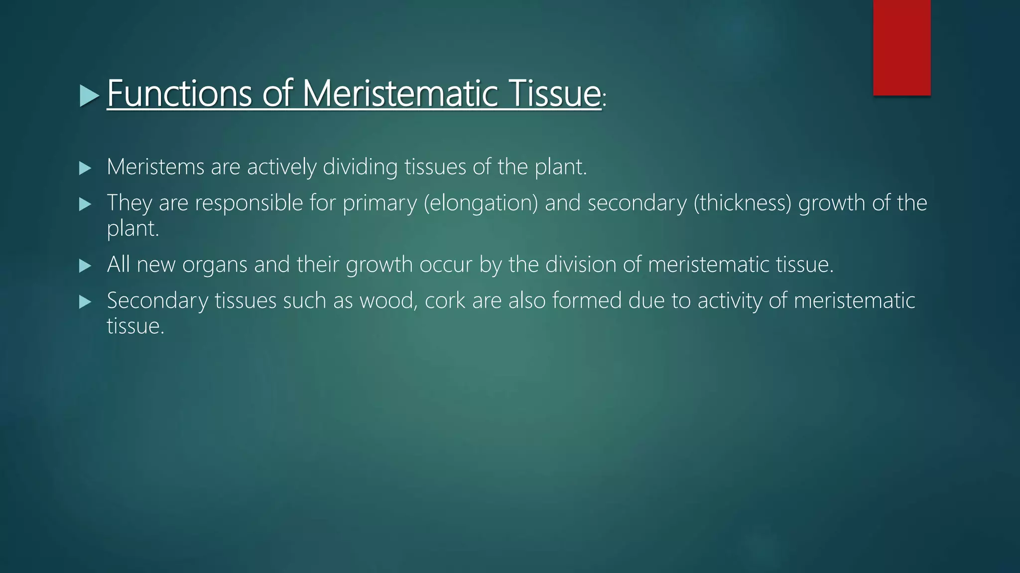 Meristematic tissue types and classification. | PPTX