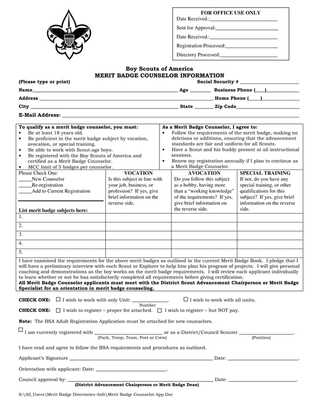 Merit badge counselor application | PDF