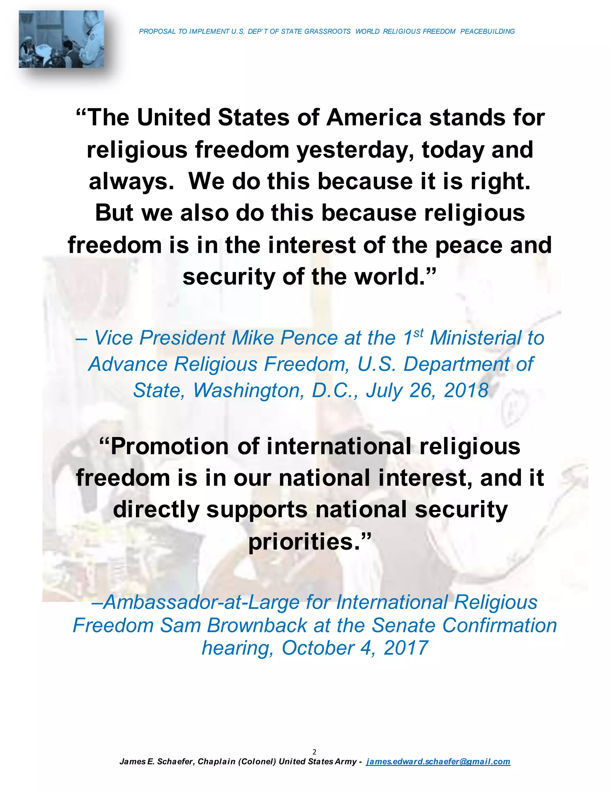 International Religious Freedom & Urgencies for World Peace, Security, Justice, Chaplain ...