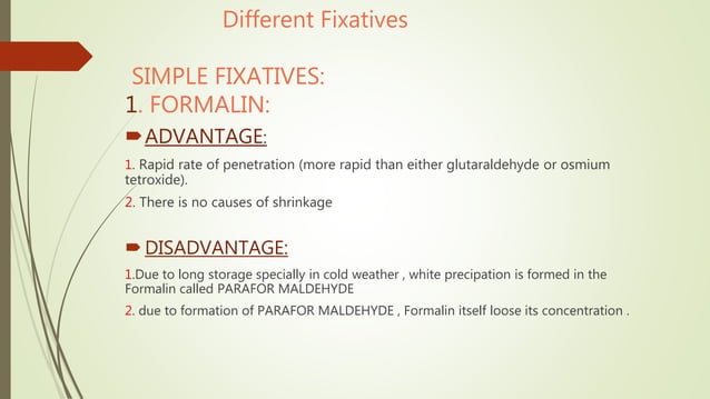 Merits and demerits of different fixatives | PPTX | Chemistry | Science