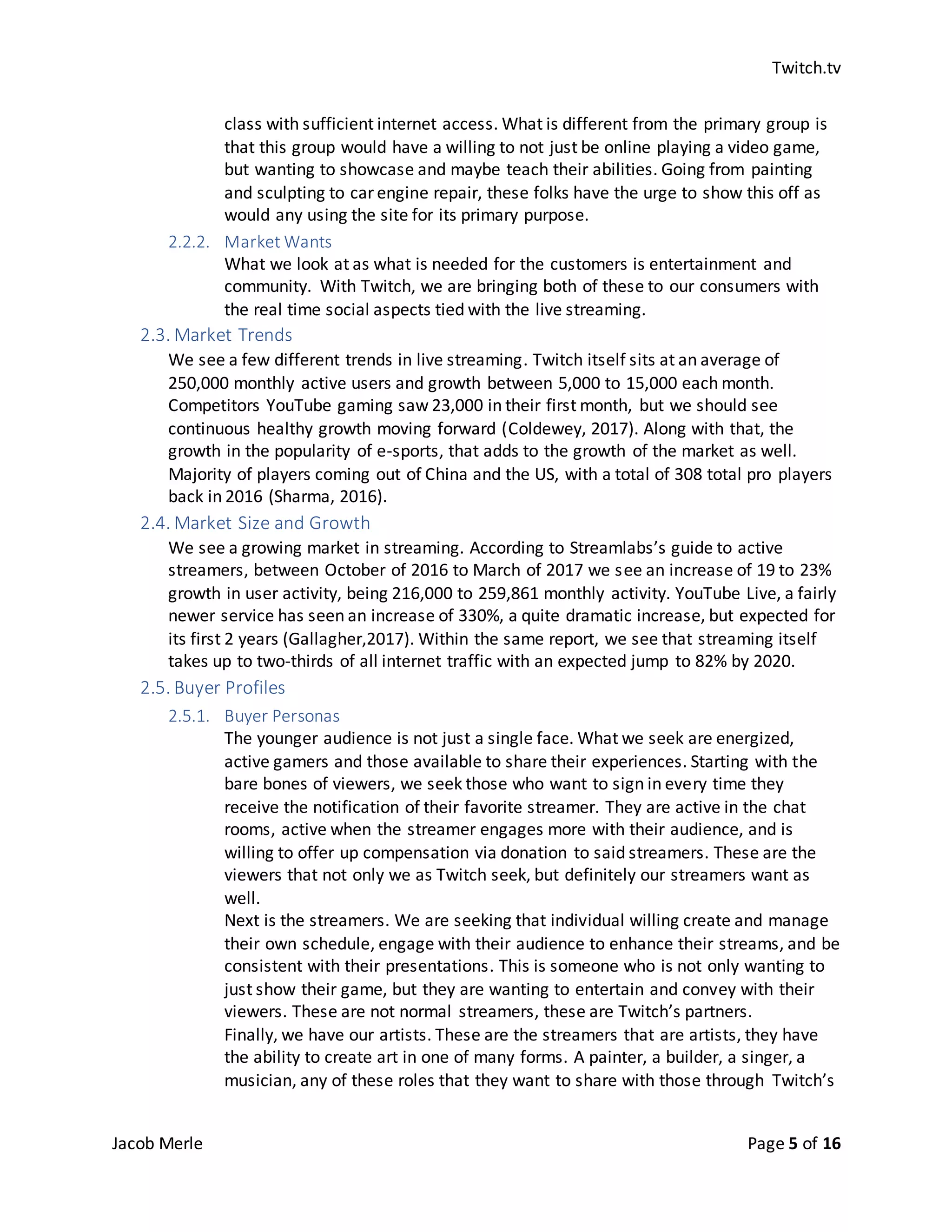 Digital Marketing Plan: Twitch Live Streaming Services | PDF