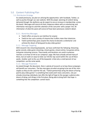 Digital Marketing Plan: Twitch Live Streaming Services | DOCX