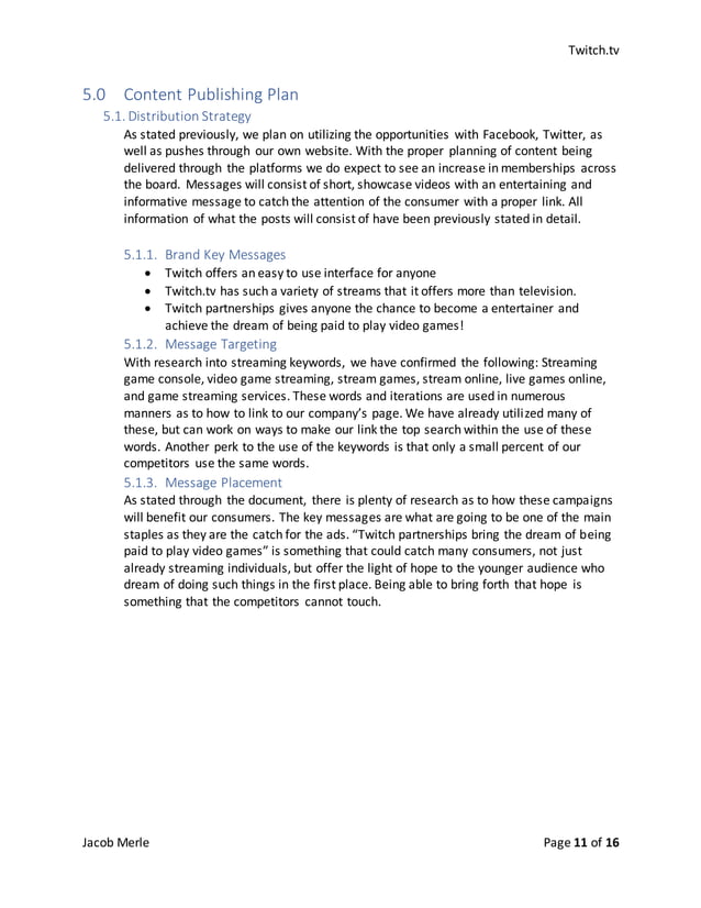 Digital Marketing Plan: Twitch Live Streaming Services | PDF