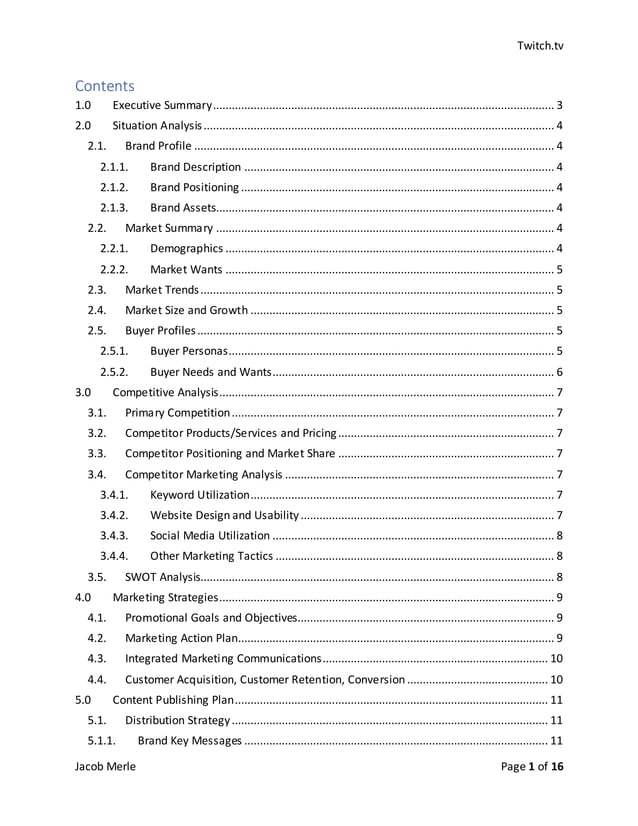 Digital Marketing Plan: Twitch Live Streaming Services | PDF