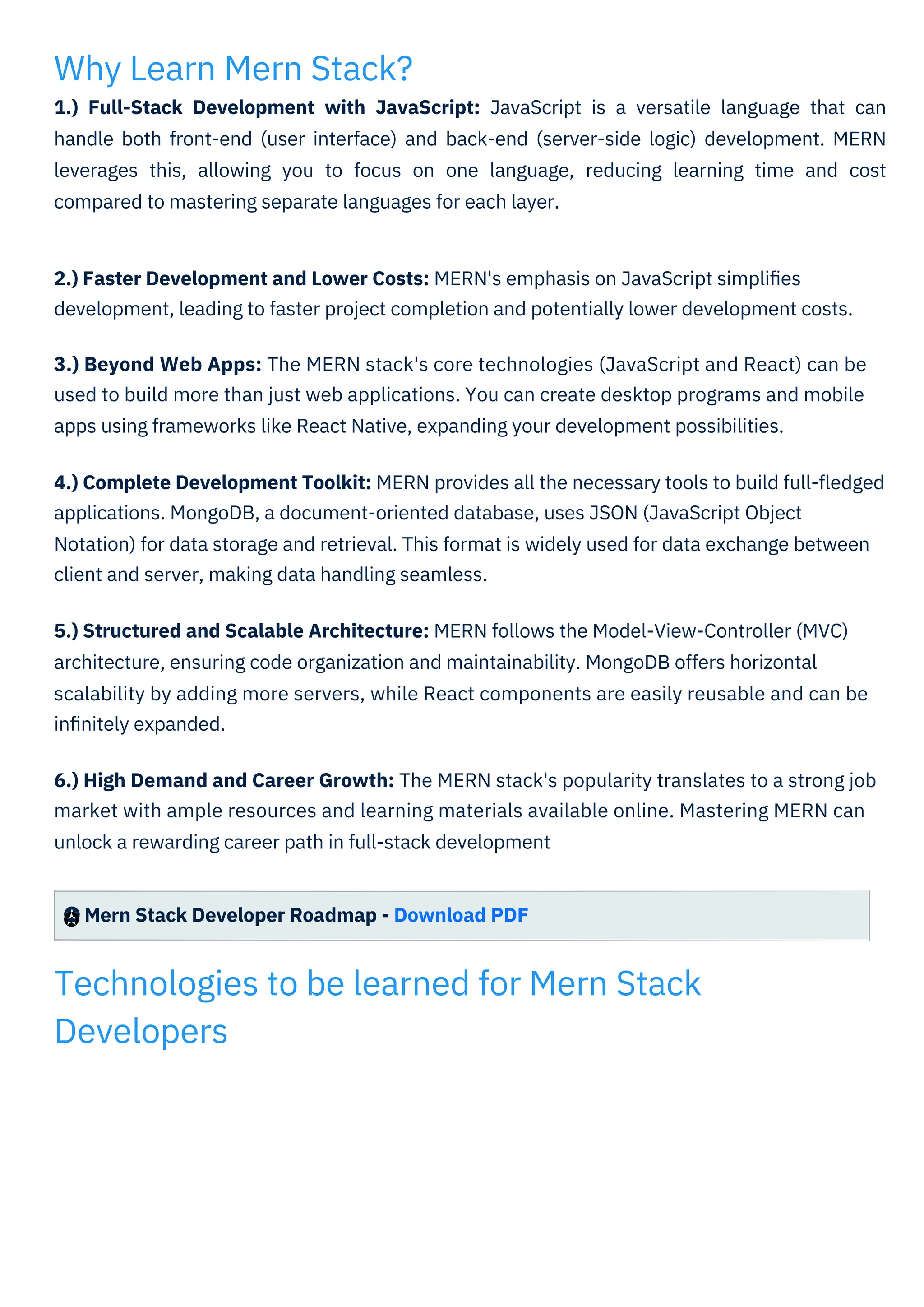 MERN Stack Roadmap for Beginner PDF By ScholarHat | PDF | Web Development | Internet