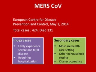 Mers cov by DR.KWANCHAI PRASITWUTIWEJ @ Chularat 9 Hospital Kingkaew | PPTX