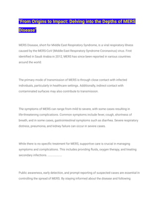 "From Camels to Humans: Understanding the Transmission Pathway of MERS ...