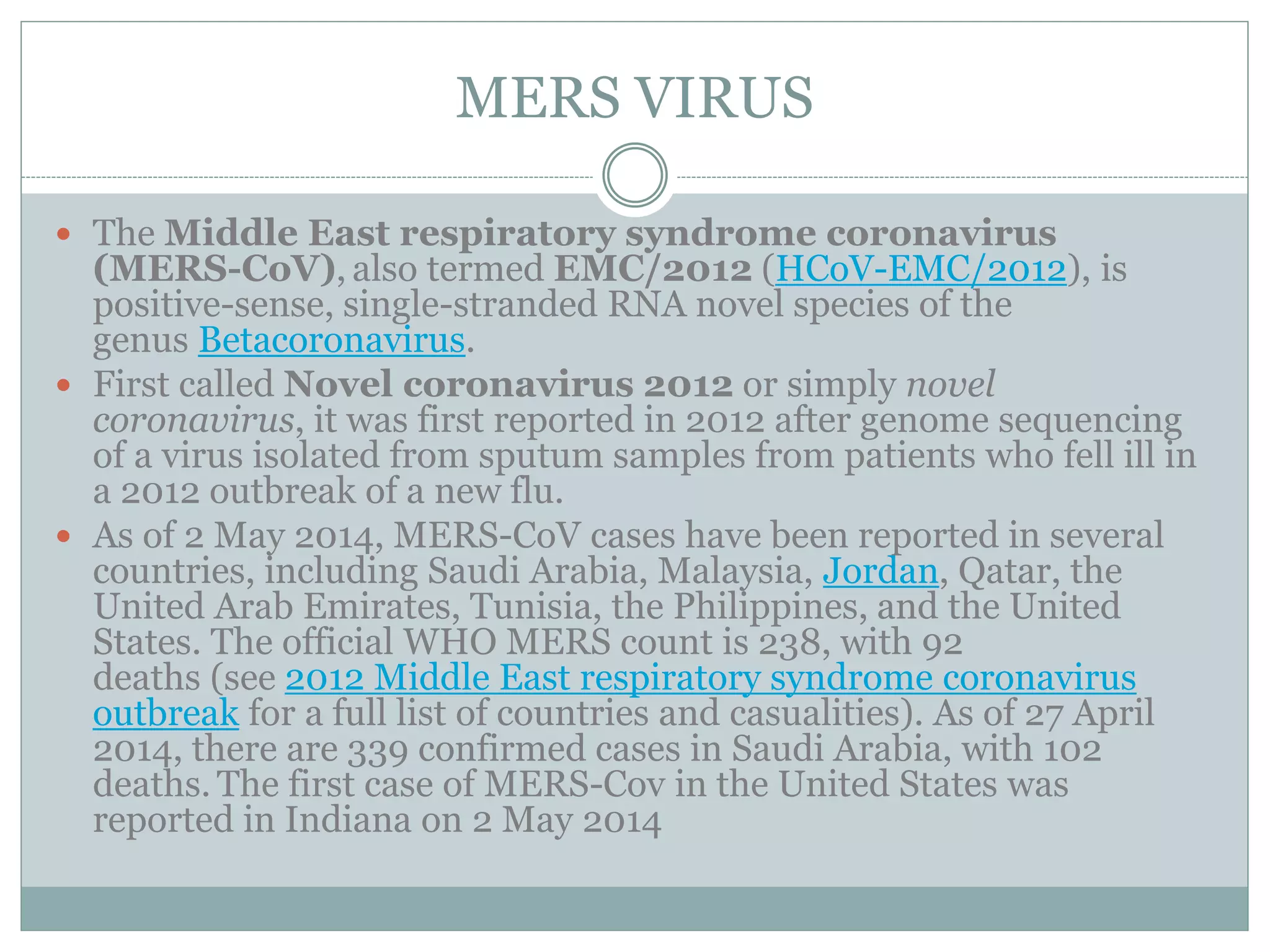 MIddle East Respiratory Syndrome Virus | PPTX