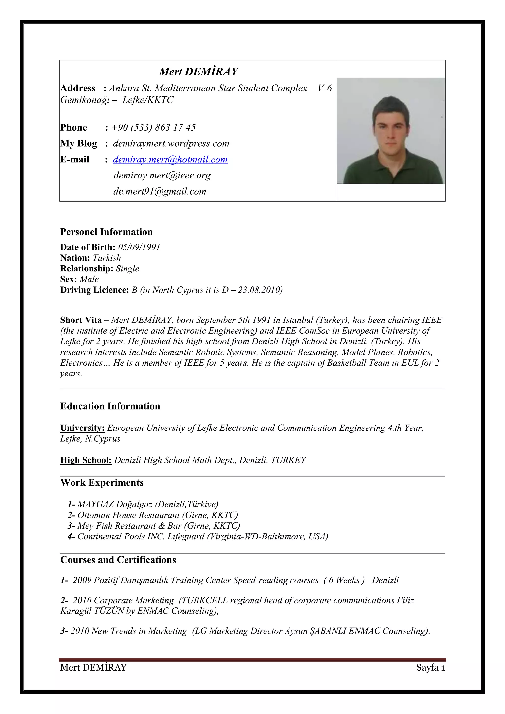 Mert CV English | PDF