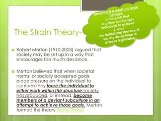 Merton's Strain theory - theory and methods A2 Sociology | PPTX