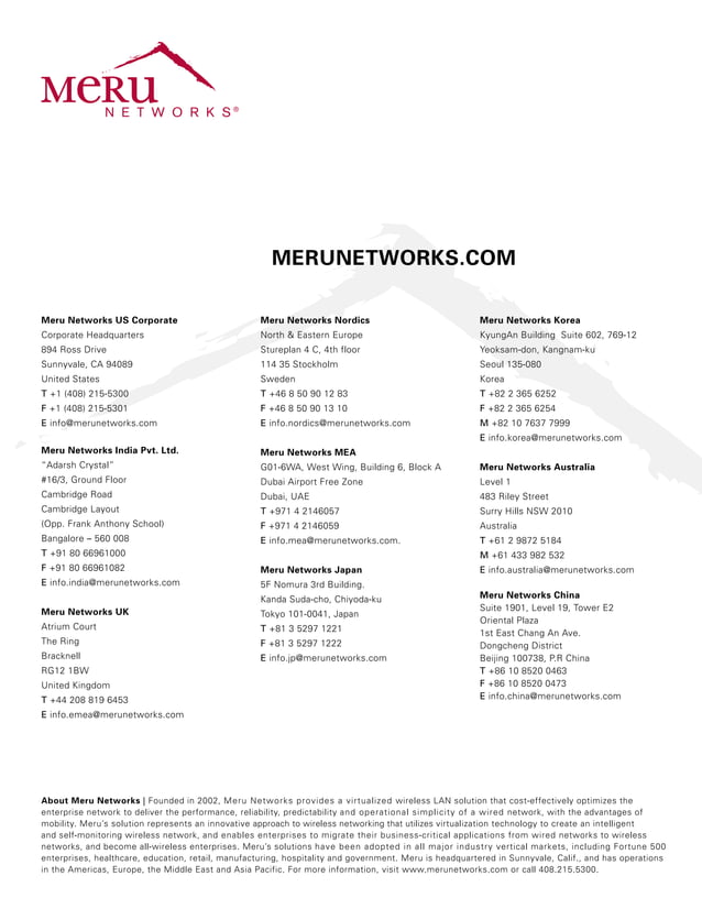 Meru Networks Company Brochure | PDF
