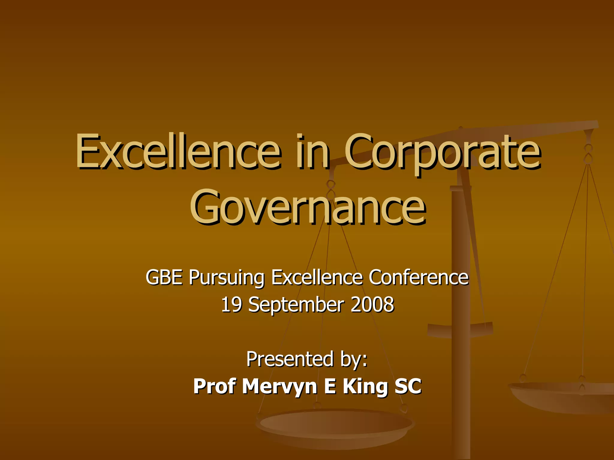 Mervyn King Excellence In Corporate Governance | PPT