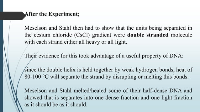 M. Meselson and F. Stahl experiment | PPTX | Chemistry | Science