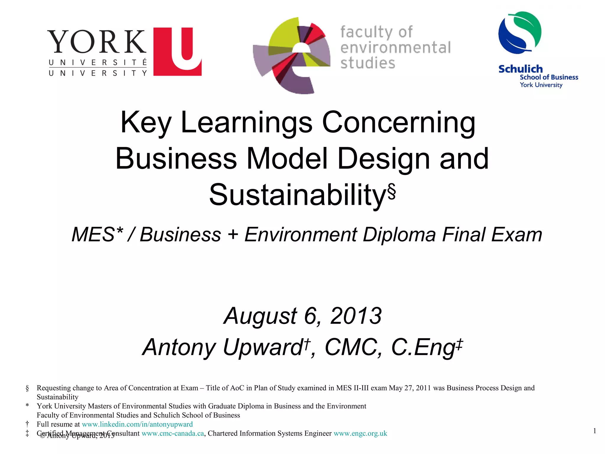 MES Final Exam - Business Model Design & Sustainability - Key Learnings ...