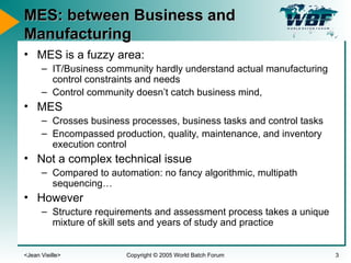 Manufacturing Execution System (MES) MES functional URS 2.ppt