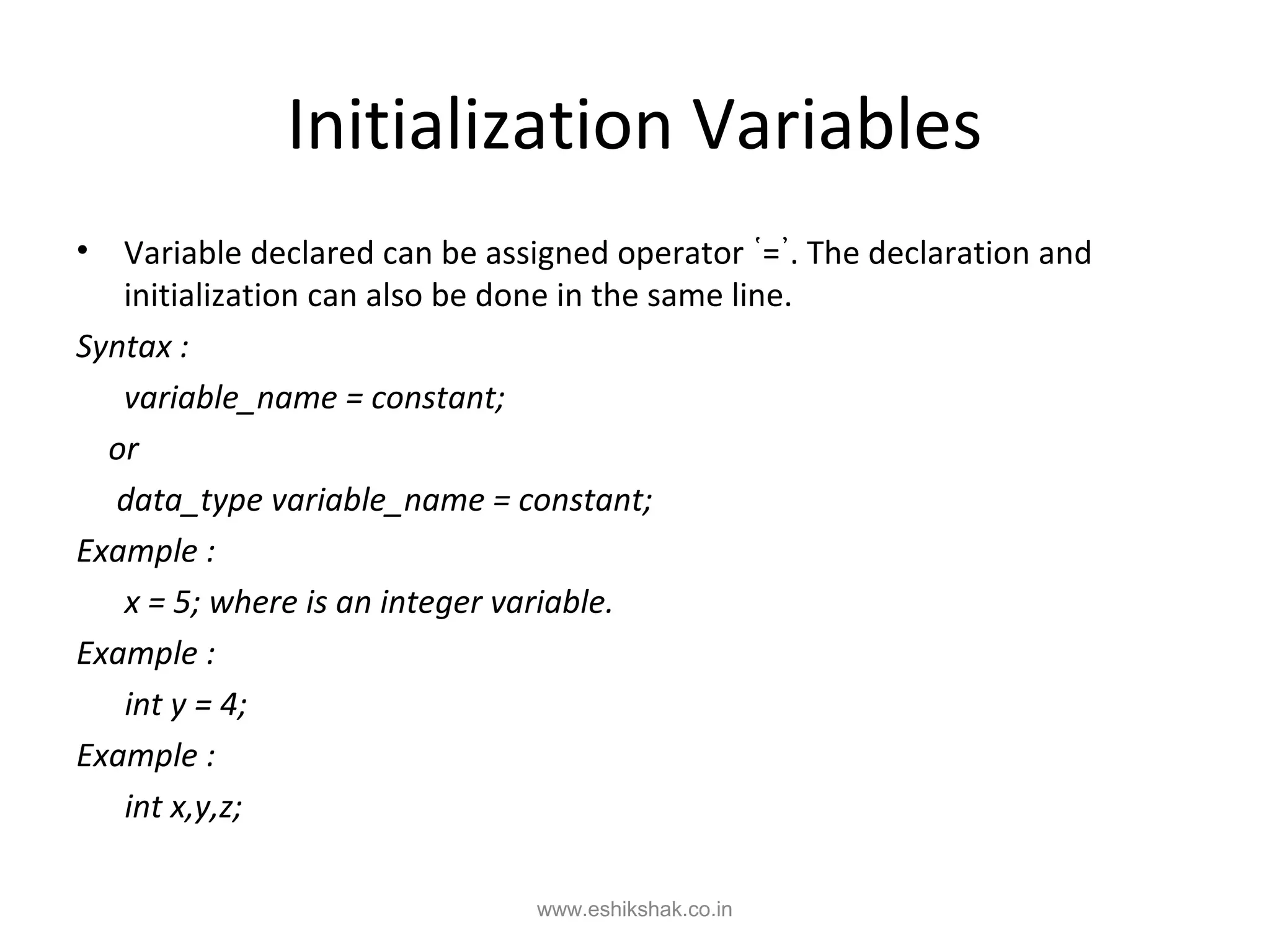 Mesics lecture 3 c – constants and variables | PPT