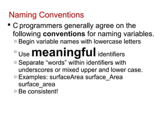 Mesics lecture 3 c – constants and variables | PPT | Programming Languages | Computing