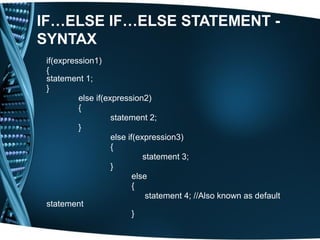 Mesics lecture 6 control statement = if -else if__else | PPT