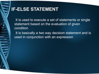 Mesics lecture 6 control statement = if -else if__else | PPT