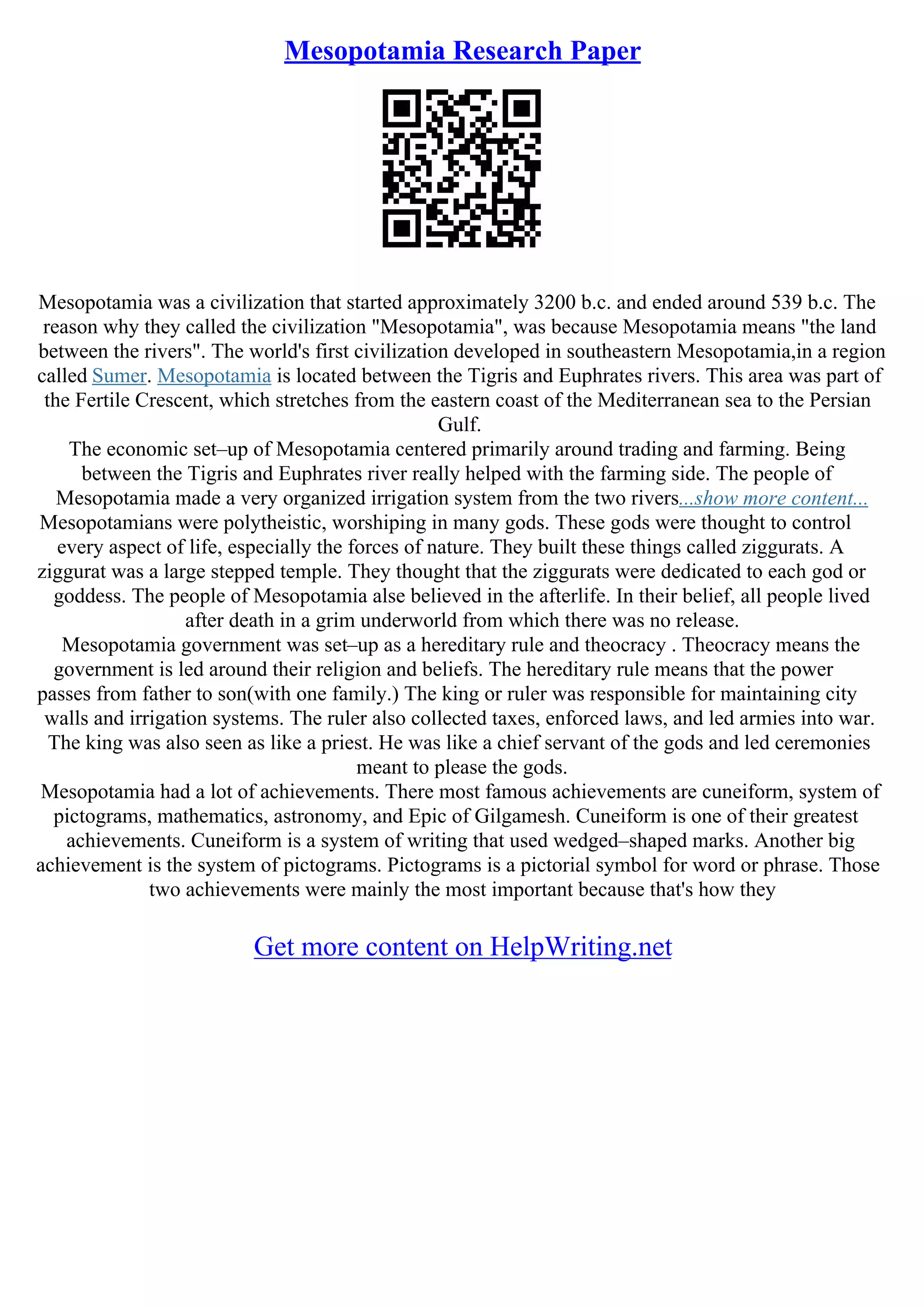 Mesopotamia Essay | PDF