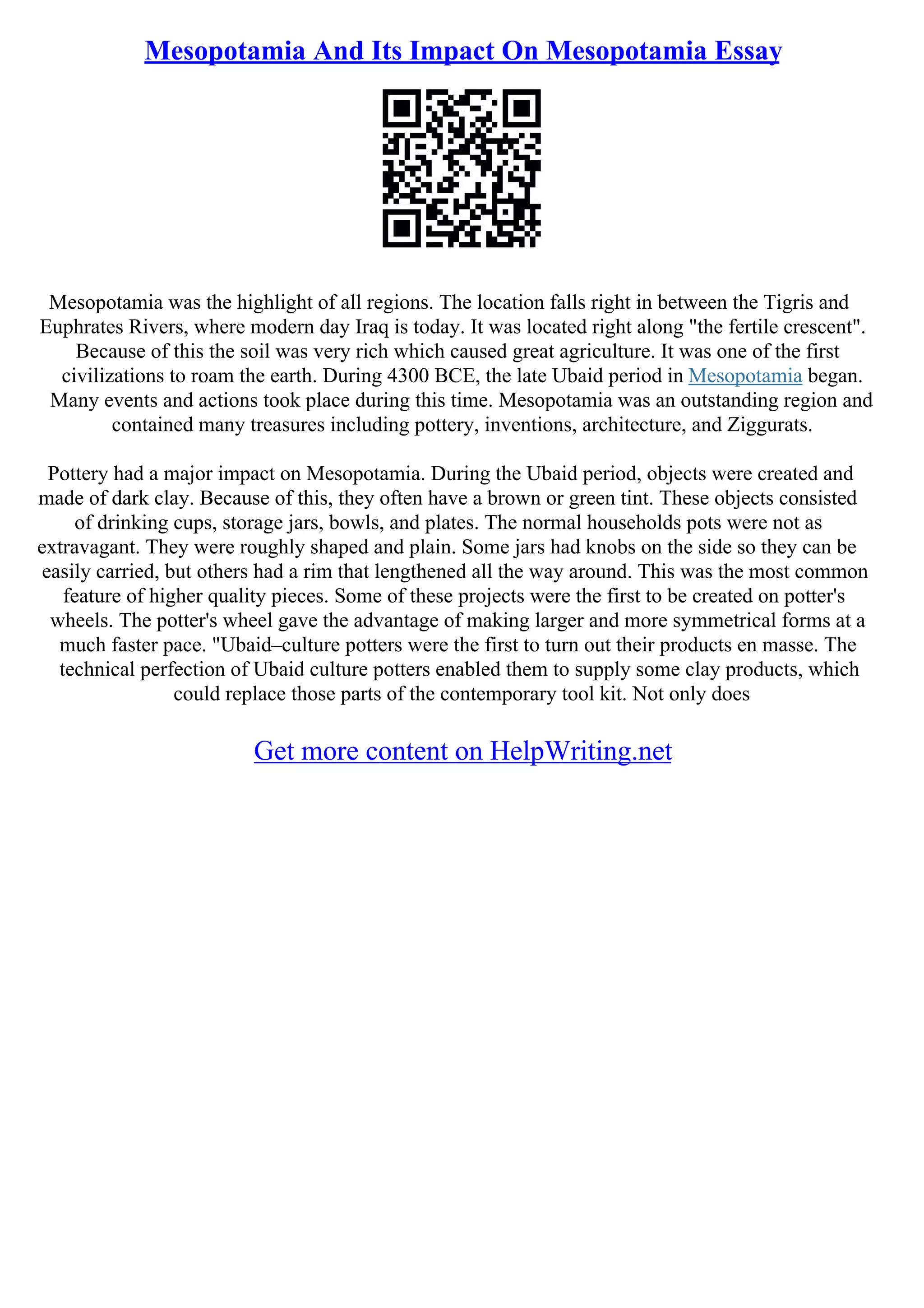 Mesopotamia Essay | PDF