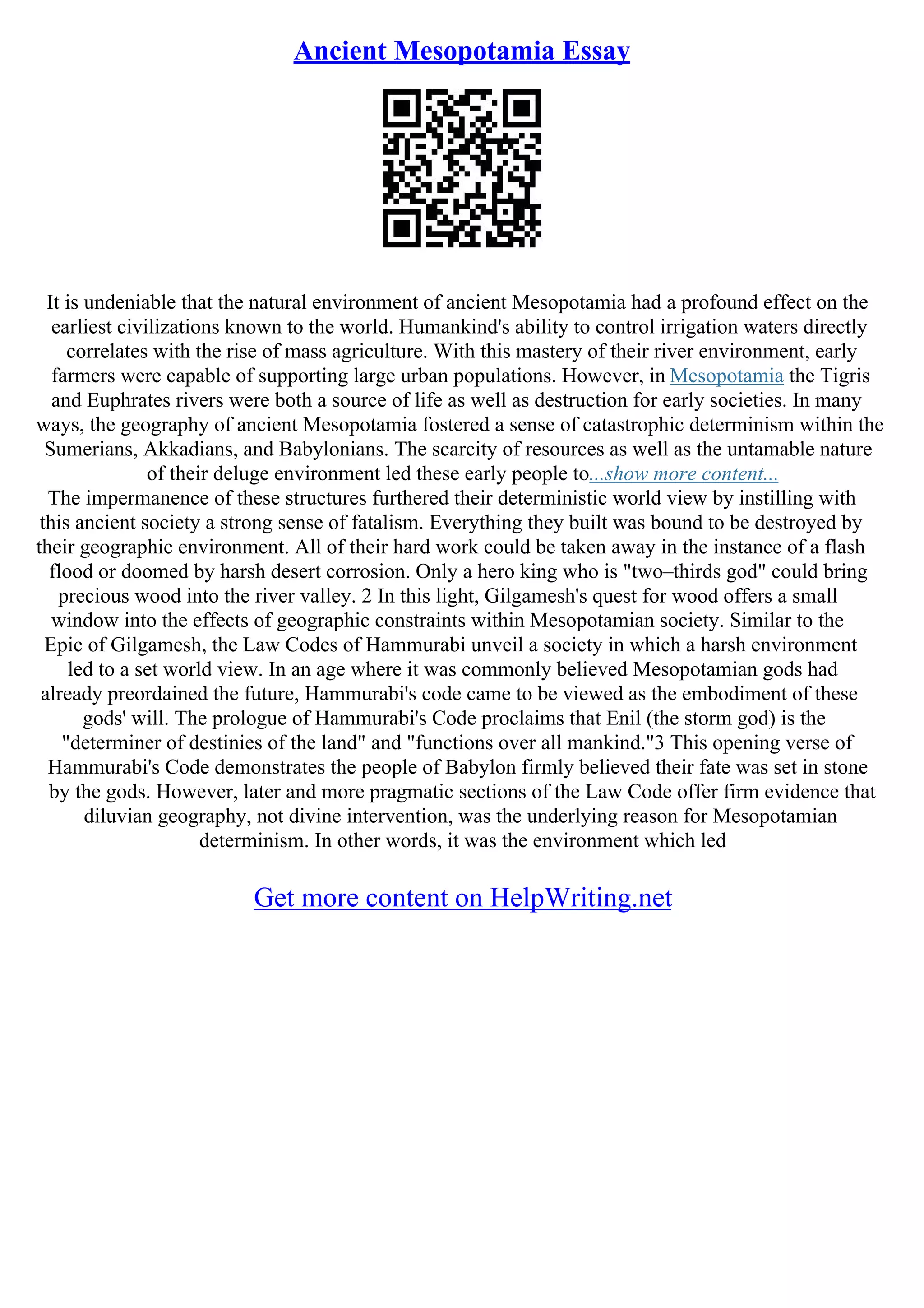 Mesopotamia Essay | PDF