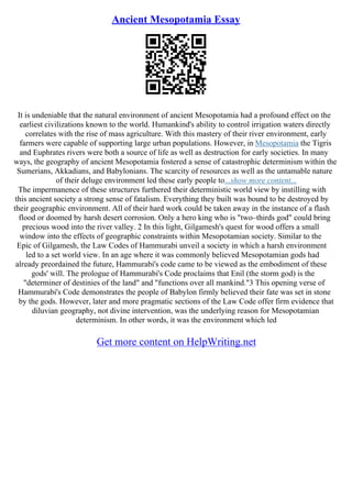 Mesopotamia Essay | PDF