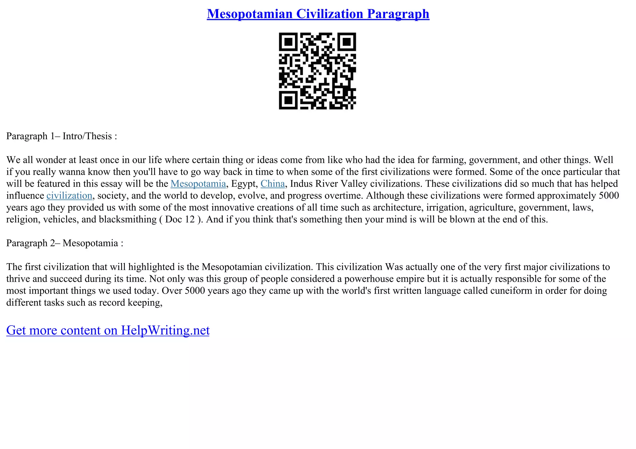 Mesopotamian Civilization Paragraph | PDF