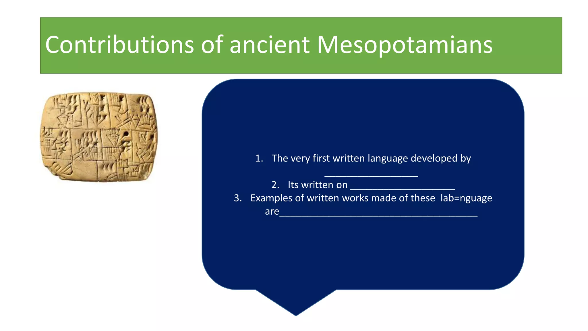 Contributions of Mesopotamian civilizations | PPTX