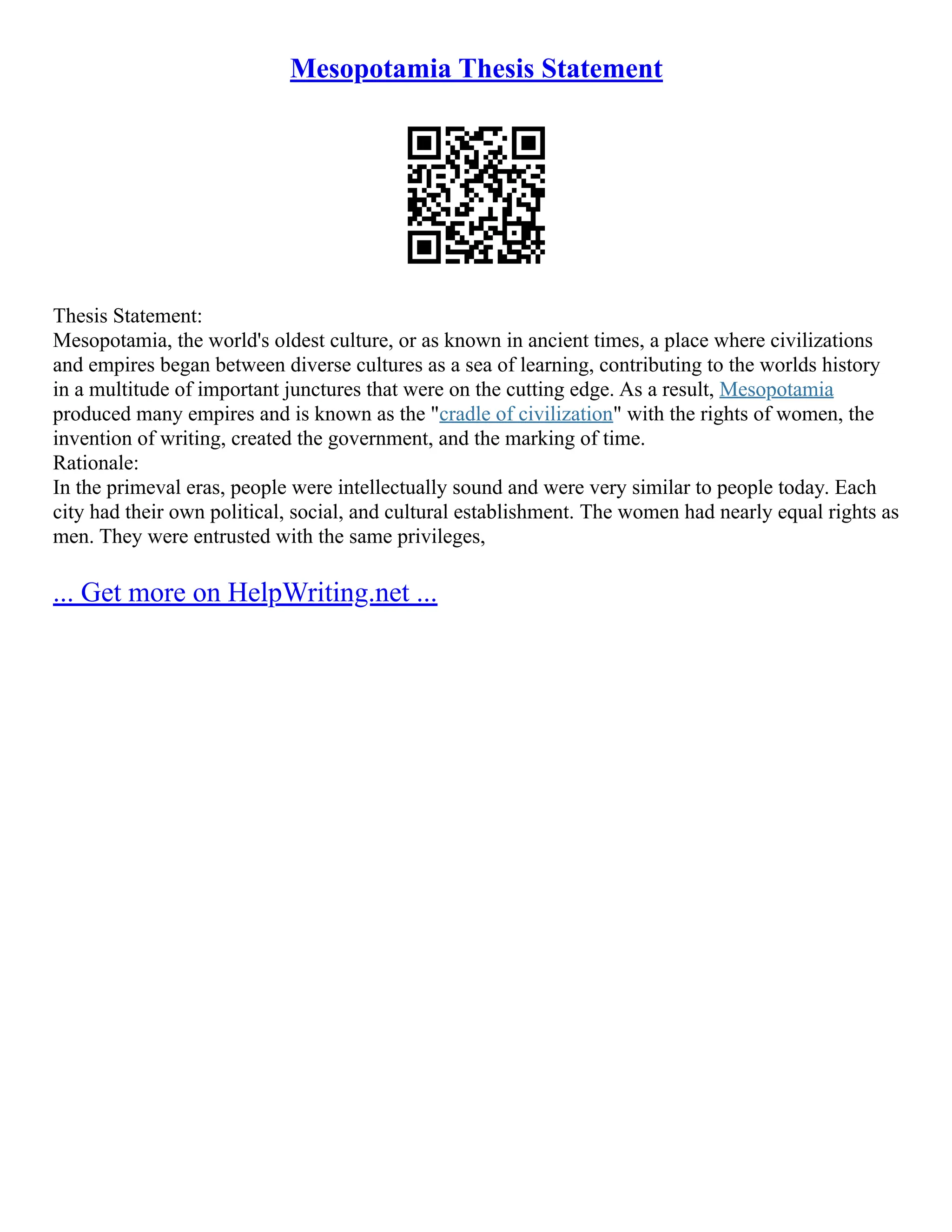 Mesopotamia Thesis Statement | PDF
