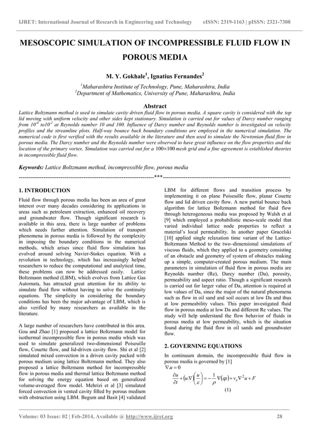 Mesoscopic Simulation Of Incompressible Fluid Flow In Pdf Physics Science
