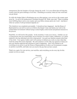 Letter From Obama To US Government Employees | PDF