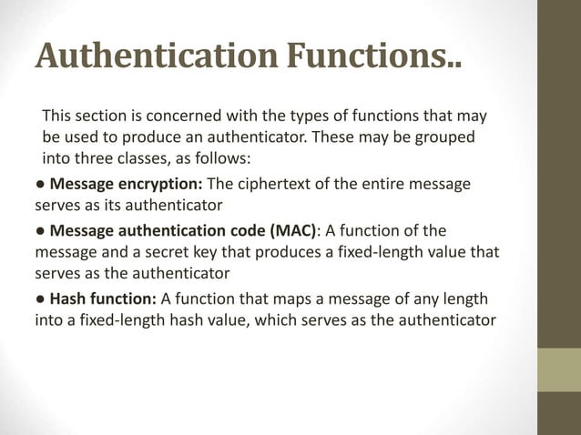 Message authentication and hash function | PPT